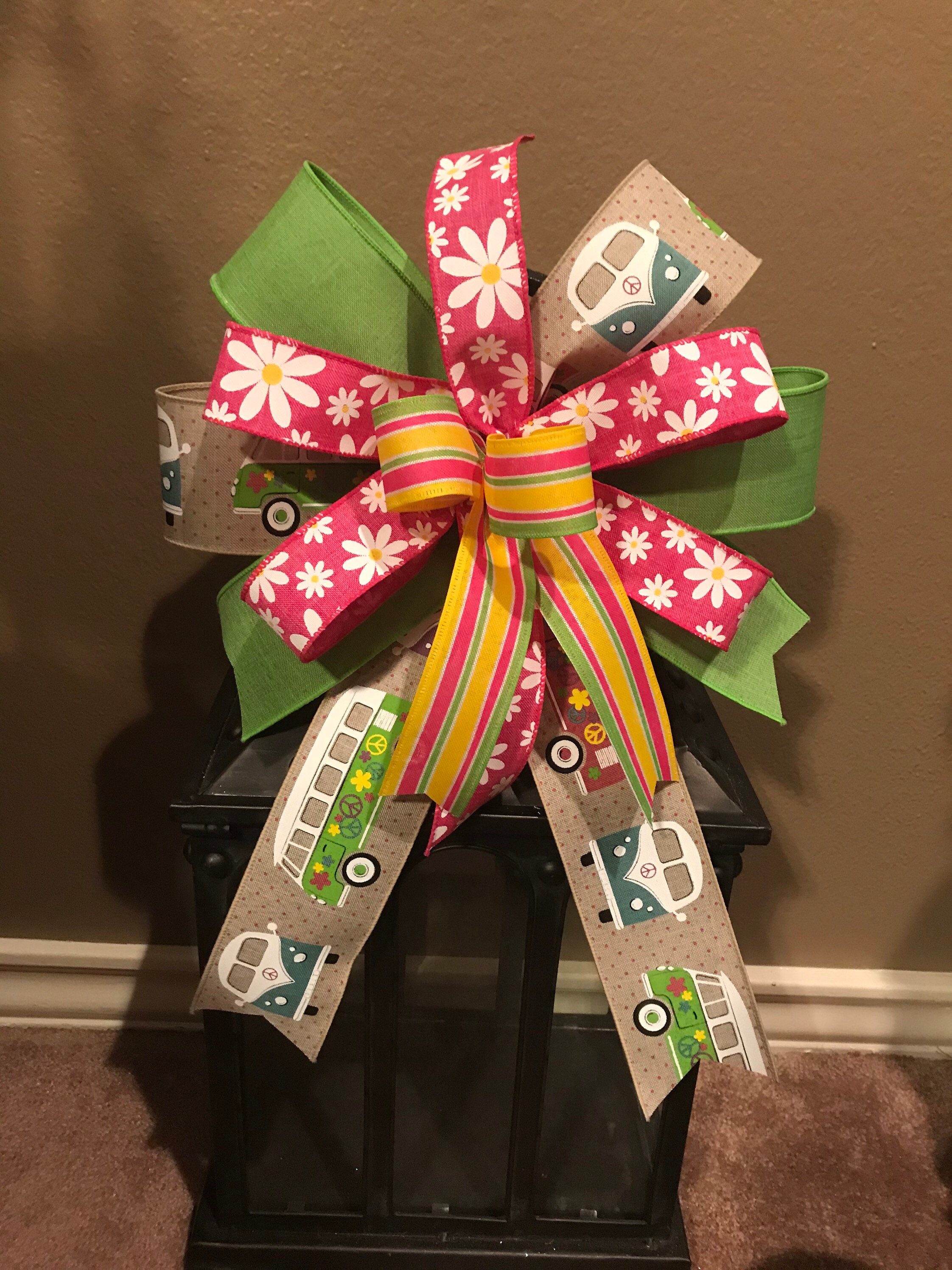 Spring Bow, Retro Bus Bow, Spring Wreath Bow, Pink Bow, Retro Bus ...