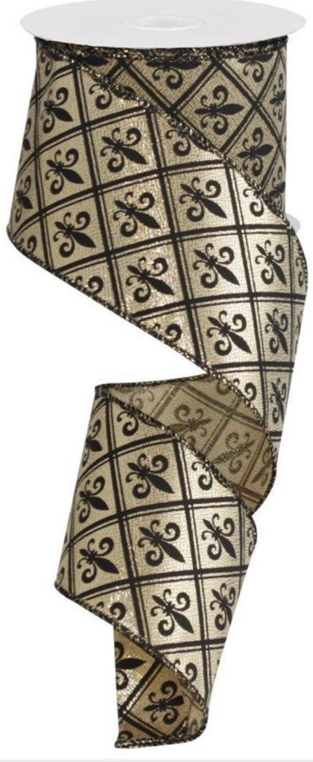 Fleur De Lis Ribbon, Louisiana Ribbon, Gold Ribbon, Black Ribbon, Wired ...