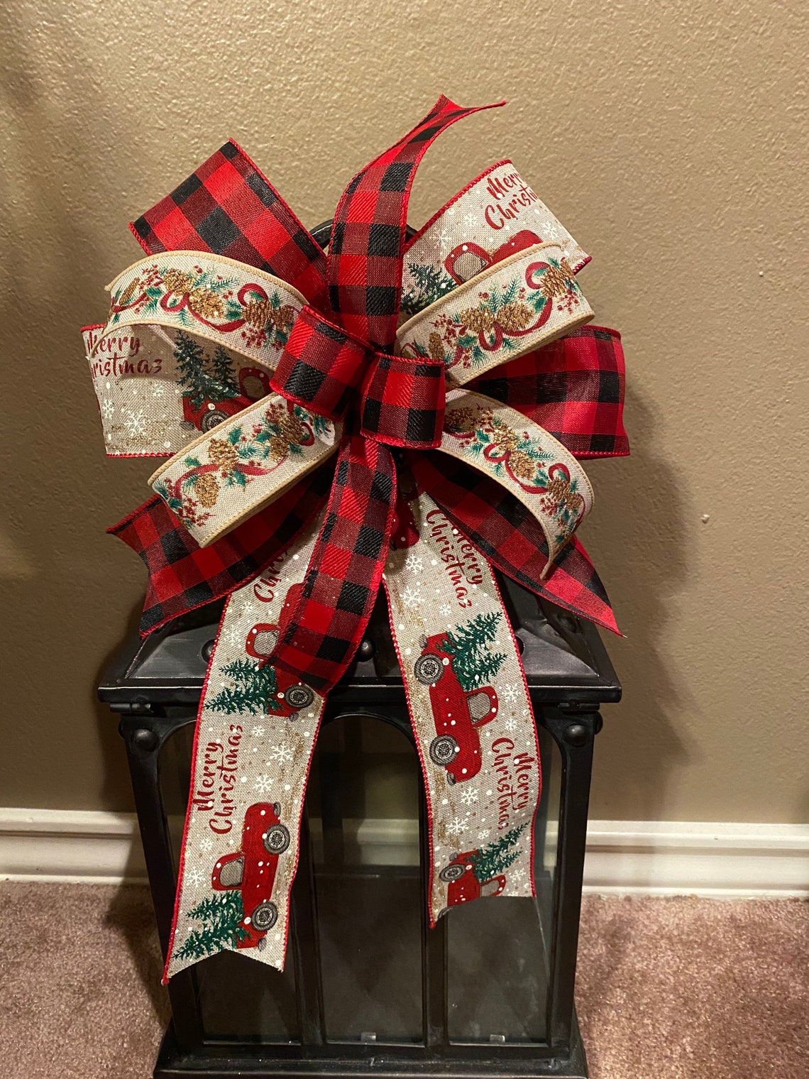 Christmas Bow Vintage Red Truck Bow Christmas Wreath Bow - Etsy