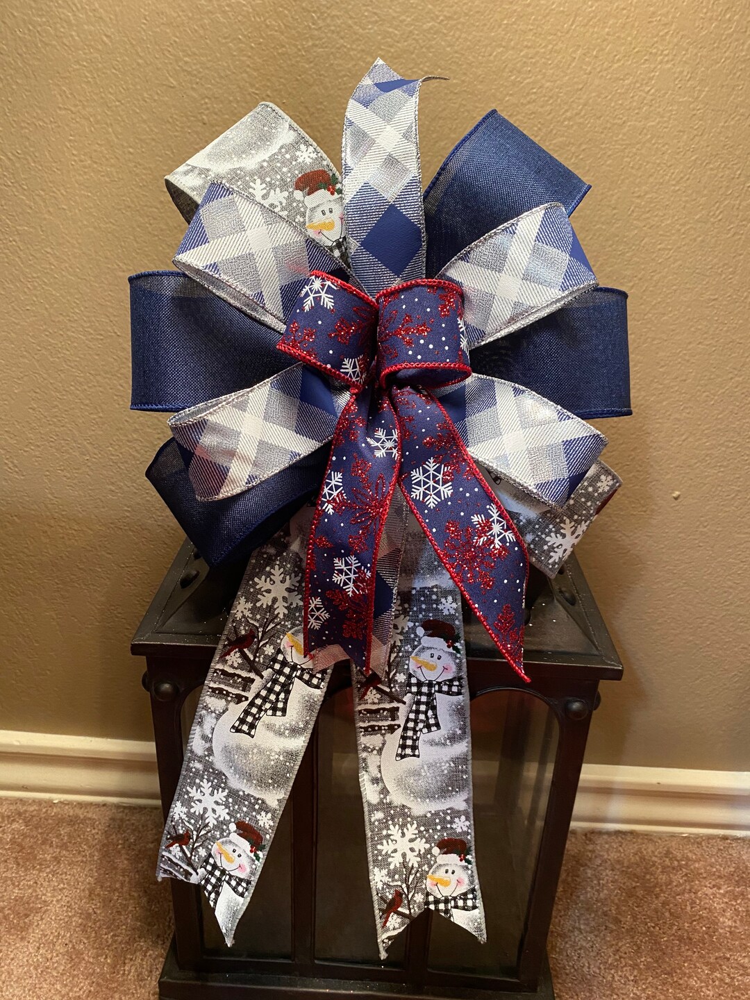 Christmas Bow, Snowman Bow, Gray Bow, Blue Bow, Silver Bow, Snowflake ...