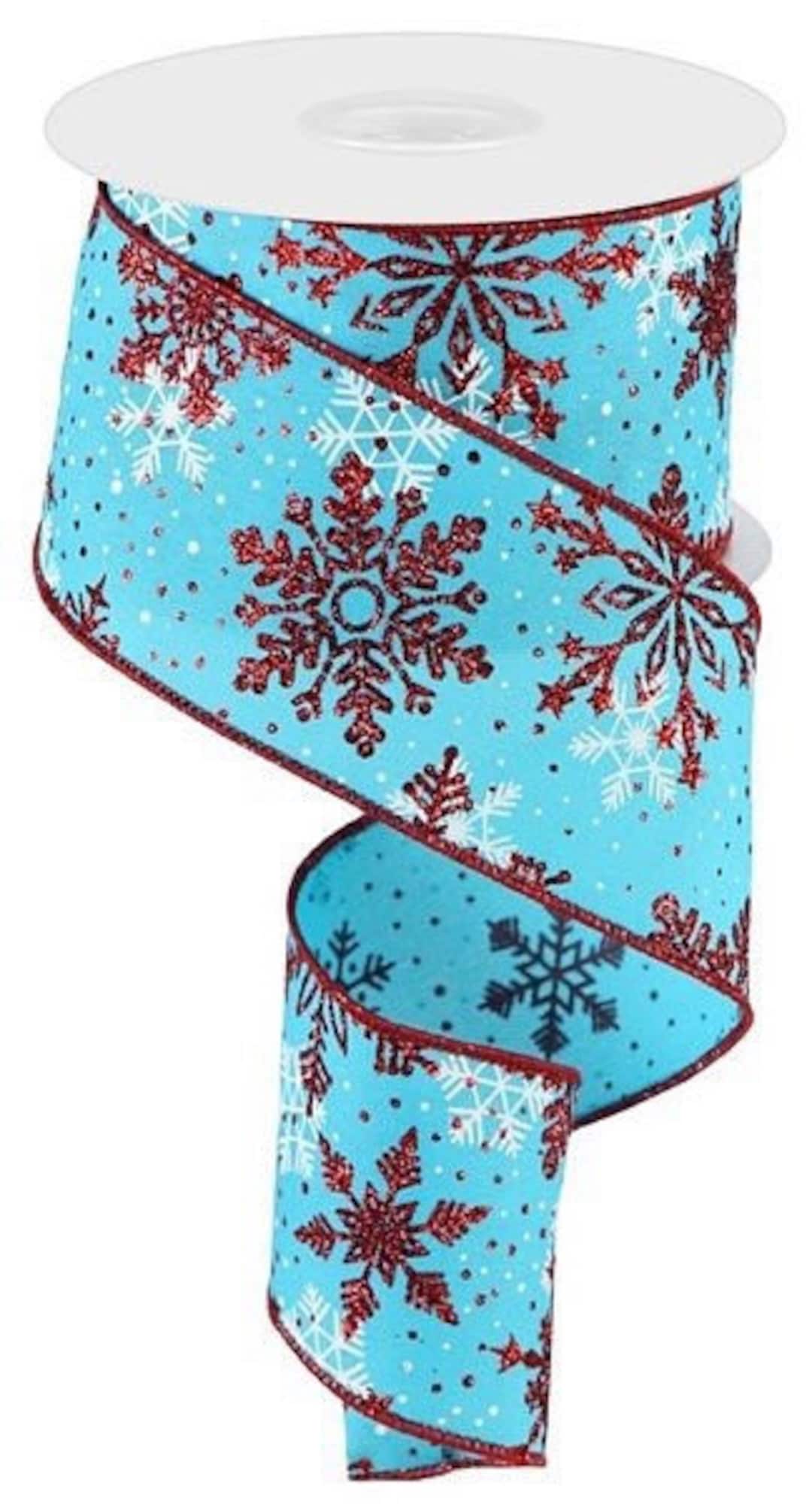 Christmas Ribbon, Snowflake Ribbon, Blue Ribbon, Glitter Snowflake ...