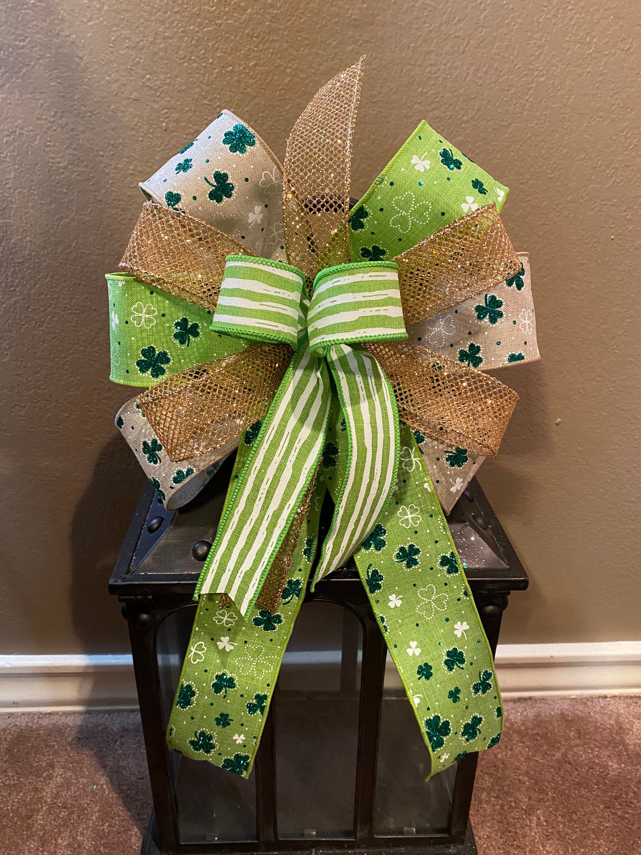 St Patrick’s Day Bow, Shamrock Bow, Burlap Bow, St Patrick’s Day Wreath ...