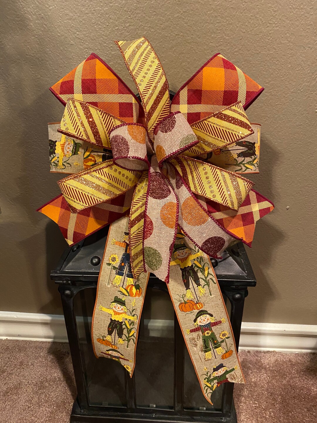 Fall Bow, Thanksgiving Bow, Scarecrow Bow, Orange Bow, Fall Wreath Bow ...