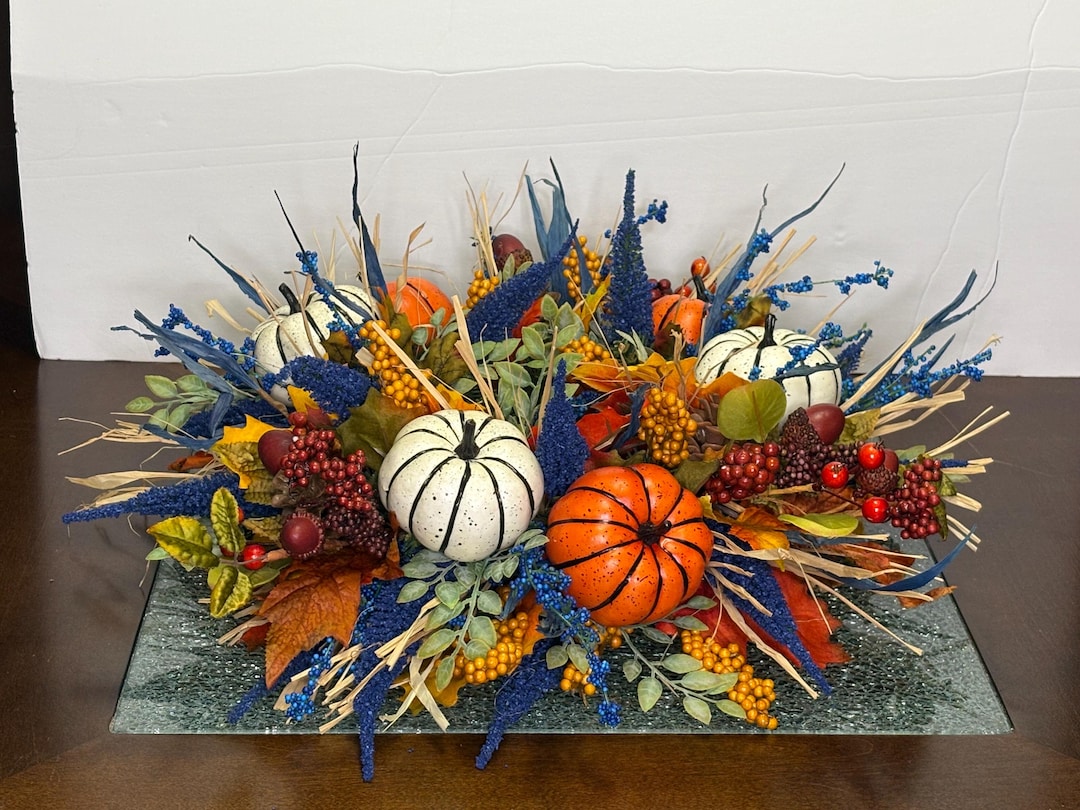 Fall Centerpiece, Autumn Centerpiece, Pumpkin Centerpiece, Blue Pumpkin ...