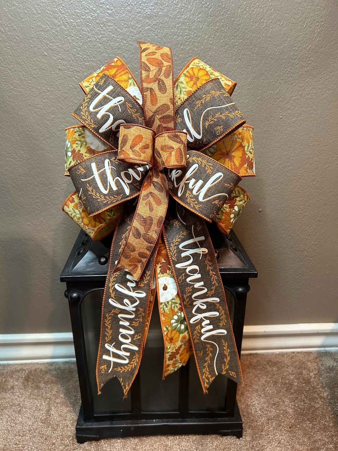 Fall Bow, Thankful Bow, Pumpkin Bow, Leaf Bow, Orange Bow, Fall Lantern ...