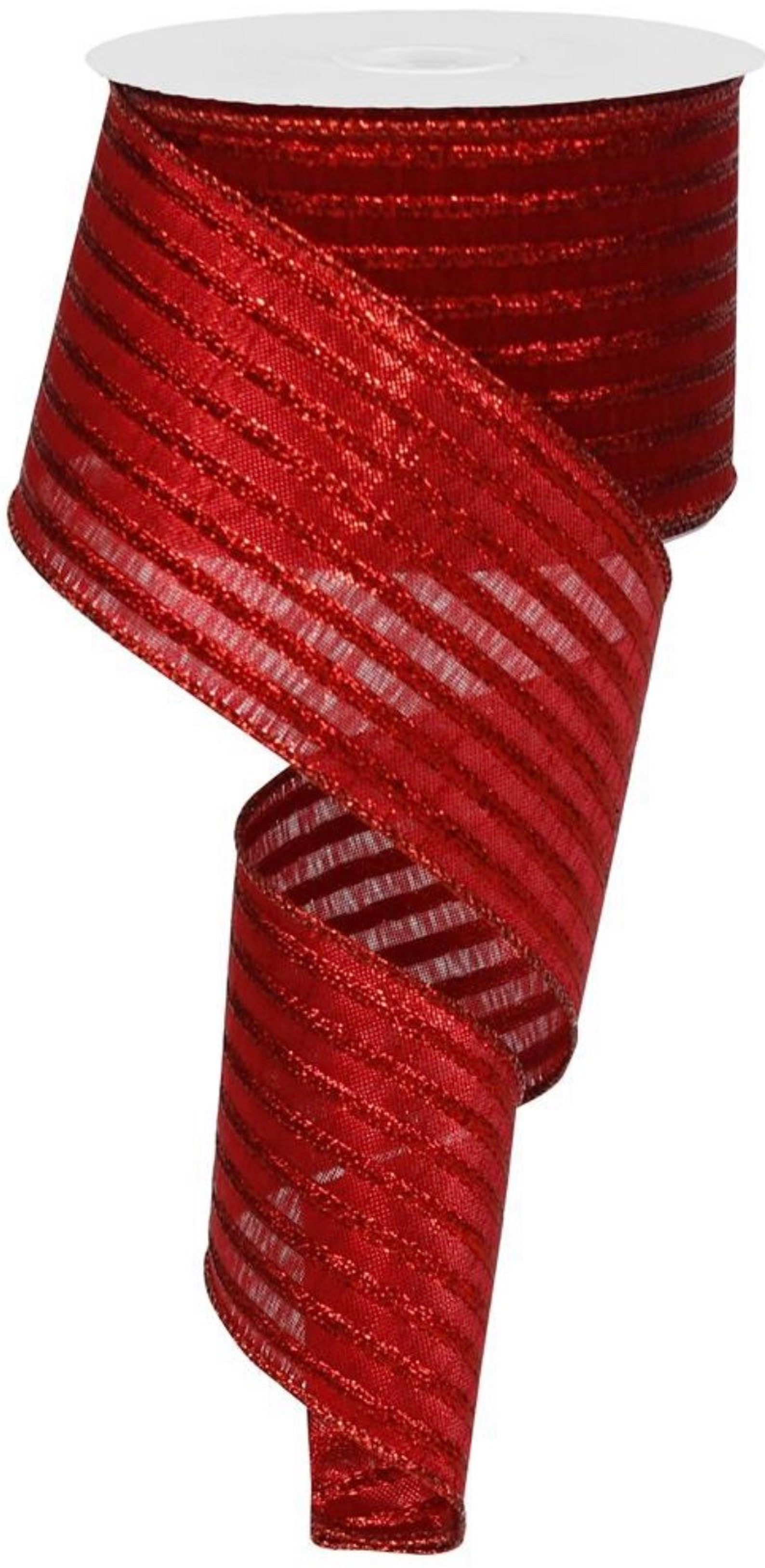 Red Ribbon Red Glitter Stripe Ribbon Wired Ribbon 2 | Etsy