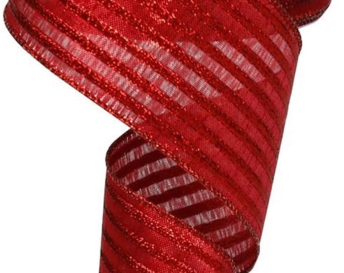 Red Ribbon Red Glitter Stripe Ribbon Wired Ribbon 2 - Etsy