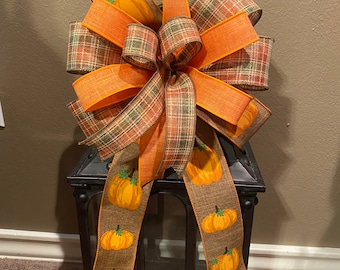 Fall Wreath Bow, Lantern Bow, Fall Door Hanger Bow, Wreath Embellishment, Thanksgiving Decor ...