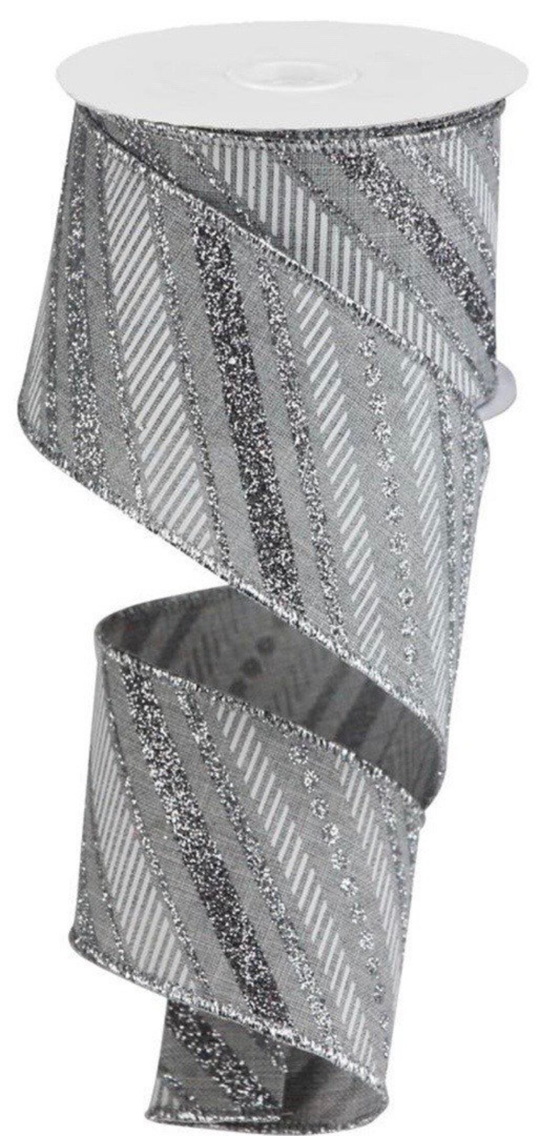 Christmas Ribbon, Silver Ribbon, Gray Ribbon, Glitter Ribbon, 10 Yard ...