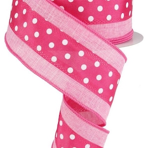 Pink Ribbon Pink Polka Dot Ribbon Wired Ribbon 2 1/2 - Etsy