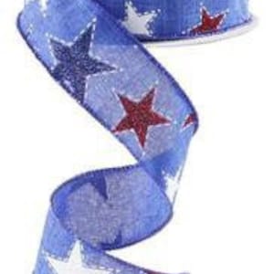 Patriotic Ribbon Blue Star Ribbon Blue Glitter Star Ribbon - Etsy