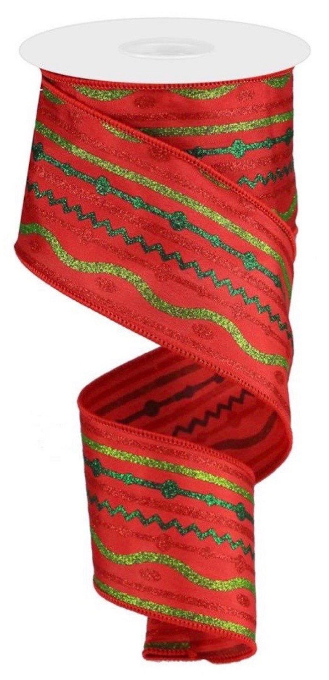 Christmas Ribbon Red Stripe Ribbon Green Stripe Ribbon Wavy - Etsy