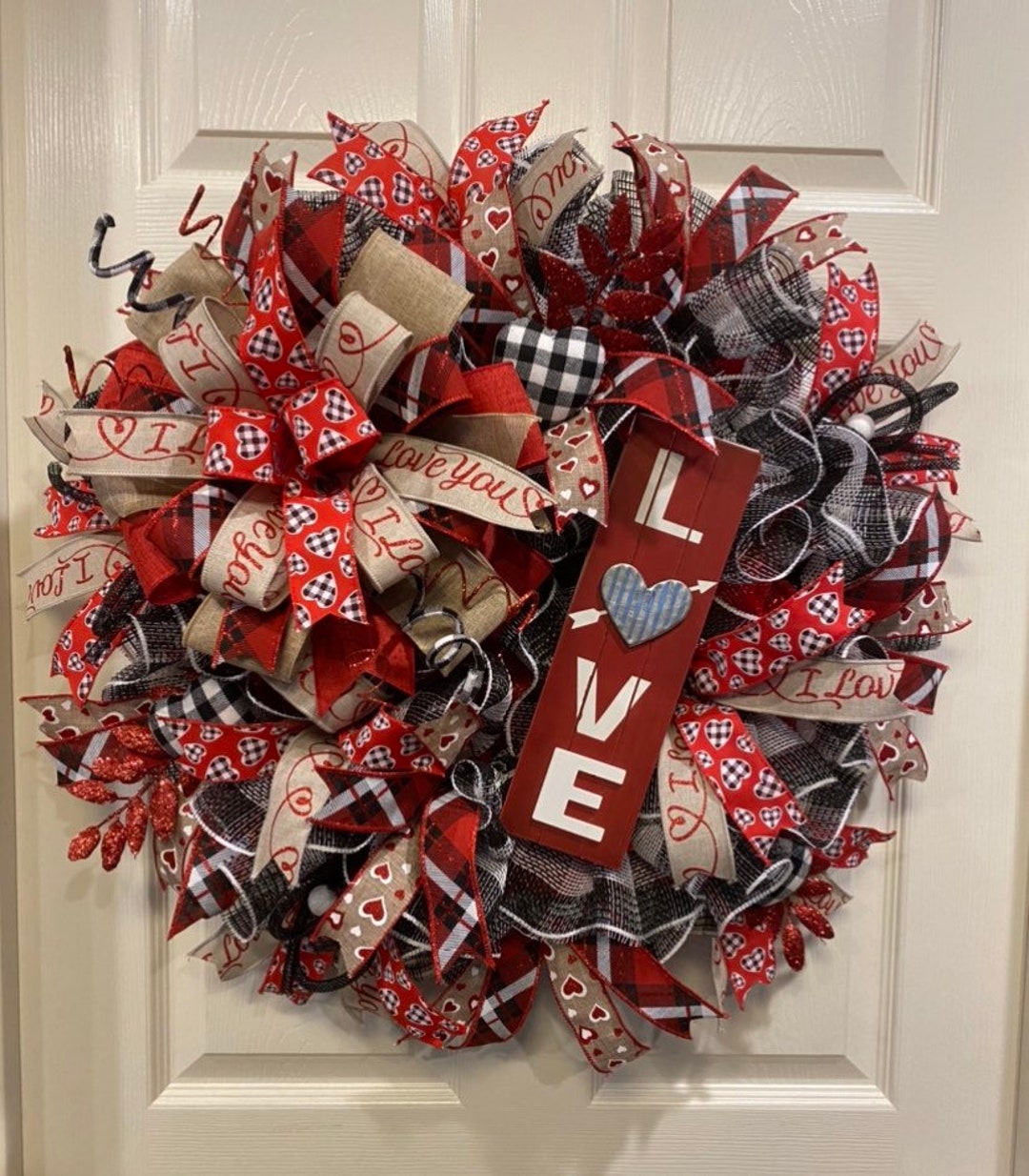 Valentine’s Day Wreath, Love Wreath, Heart Wreath, Buffalo Check Wreath ...