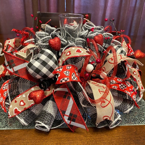 Valentines Day Centerpiece Heart Centerpiece Buffalo Check - Etsy