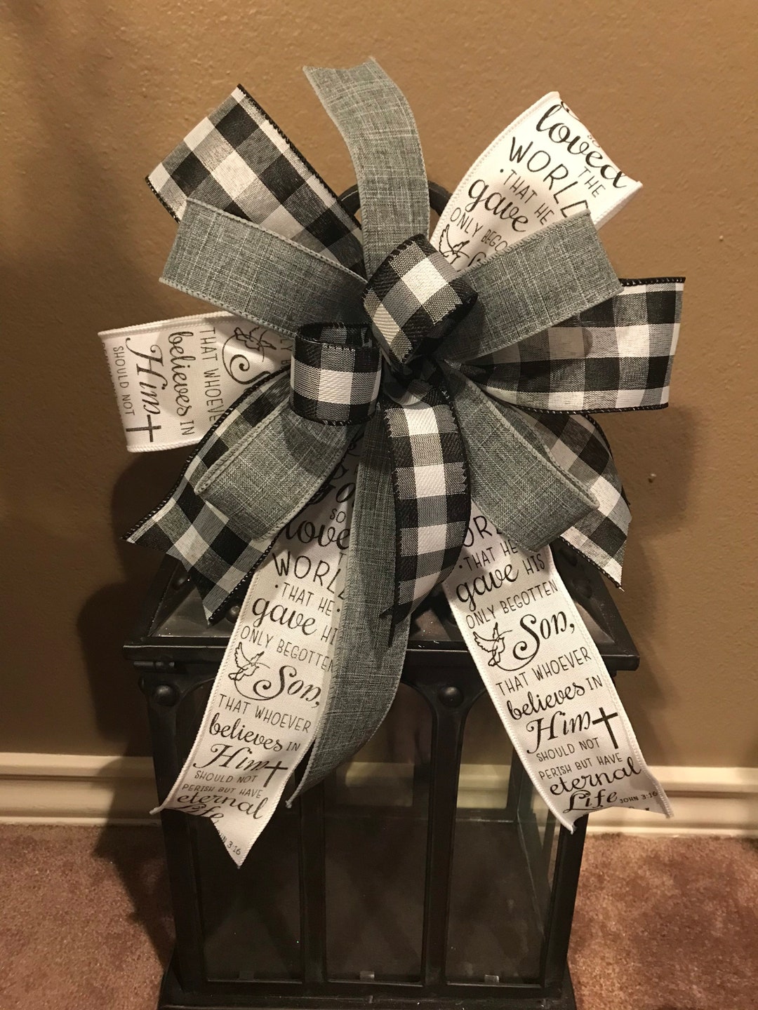 Religious Bow, John 3:16 Bow, Buffalo Check Bow, Burlap Bow, Religious ...