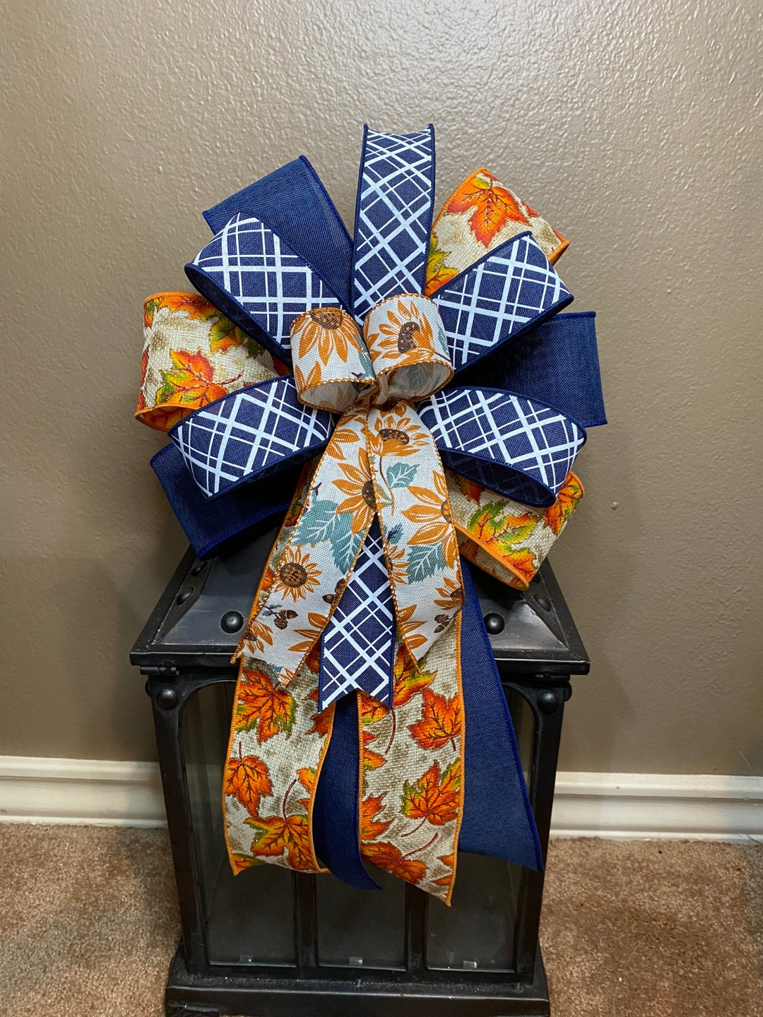Fall Bow, Thanksgiving Bow, Pumpkin Bow, Orange Bow, Blue Fall Wreath ...