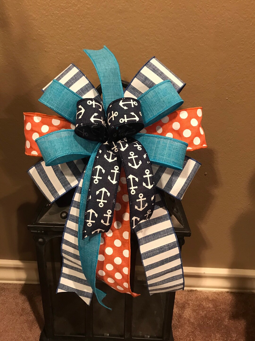 Nautical Bow, Coral Bow, Spring Bow, Anchor Bow, Teal Bow, Nautical ...