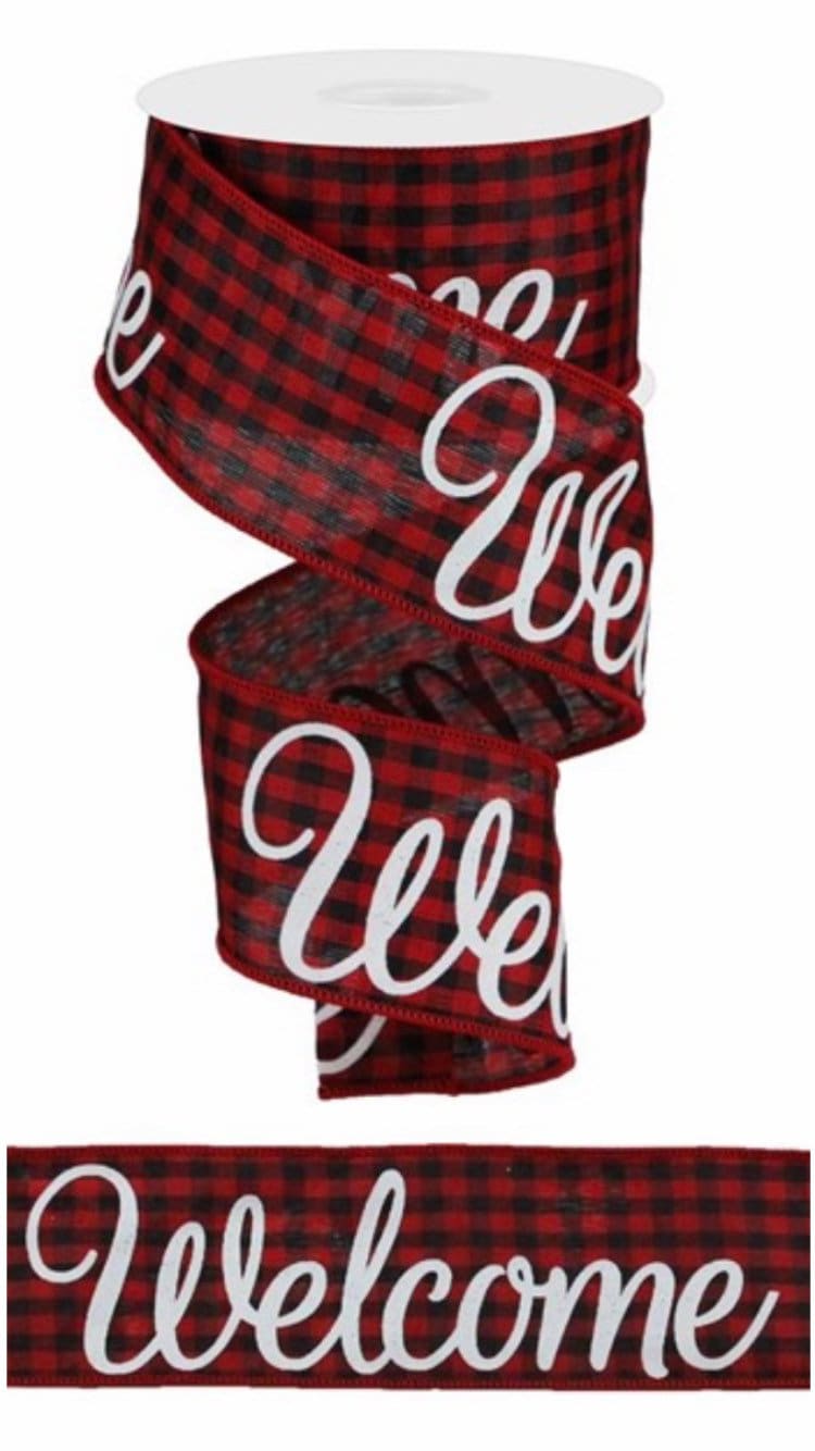 Red Ribbon Welcome Ribbon Red Buffalo Check Royal Burlap - Etsy UK