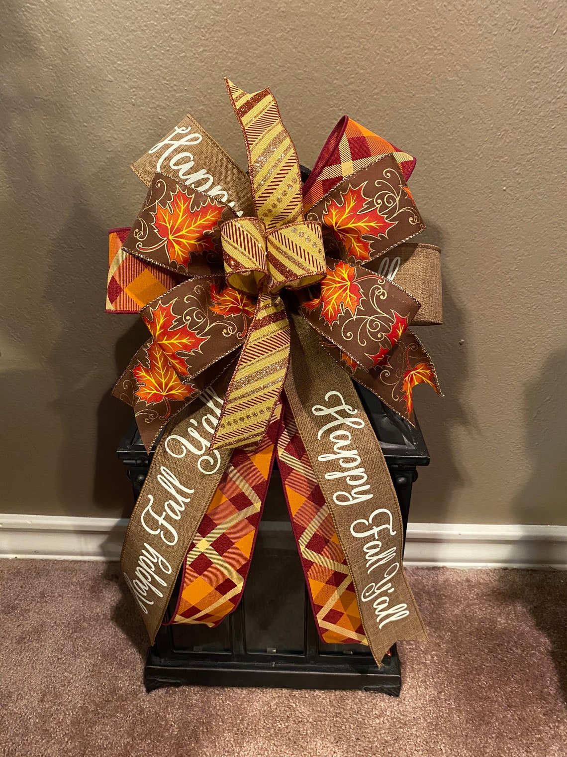 Fall Bow Happy Fall Yall Bow Pumpkin Bow Leaf Bow Orange - Etsy