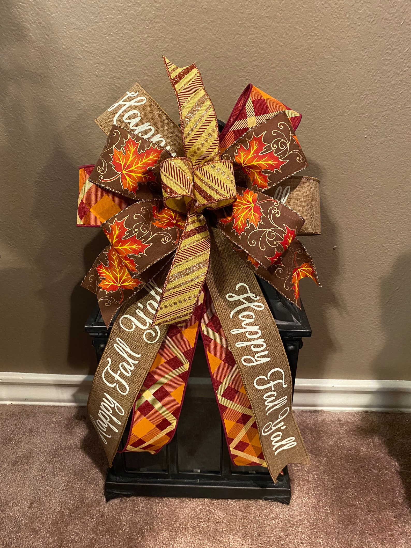 Fall Bow, Happy Fall Y’all Bow, Pumpkin Bow, Leaf Bow, Orange Bow, Fall ...