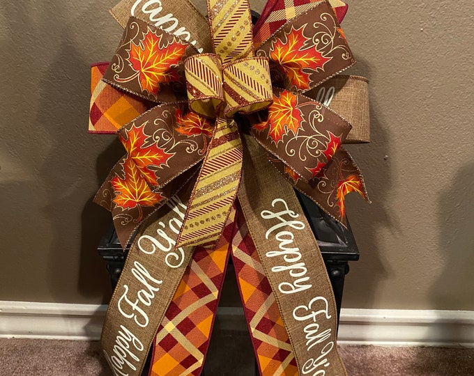 Fall Bow, Happy Fall Y’all Bow, Pumpkin Bow, Leaf Bow, Orange Bow, Fall ...