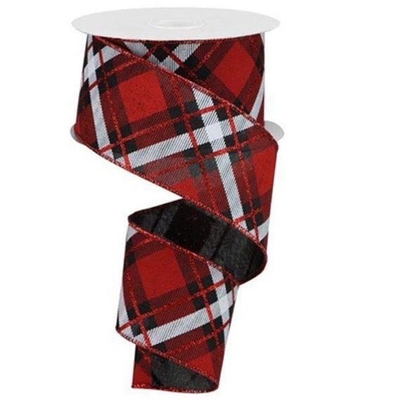 Red Ribbon Glitter Plaid Ribbon Red Plaid Ribbon 2 1/2 10 | Etsy