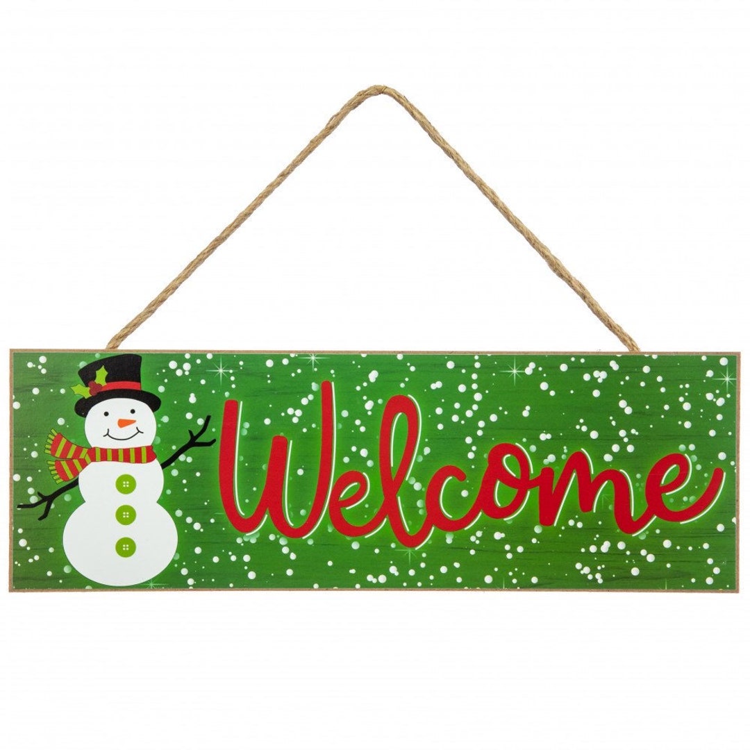 Christmas Sign, Snowman Christmas Sign, Welcome Sign, Christmas Wreath ...