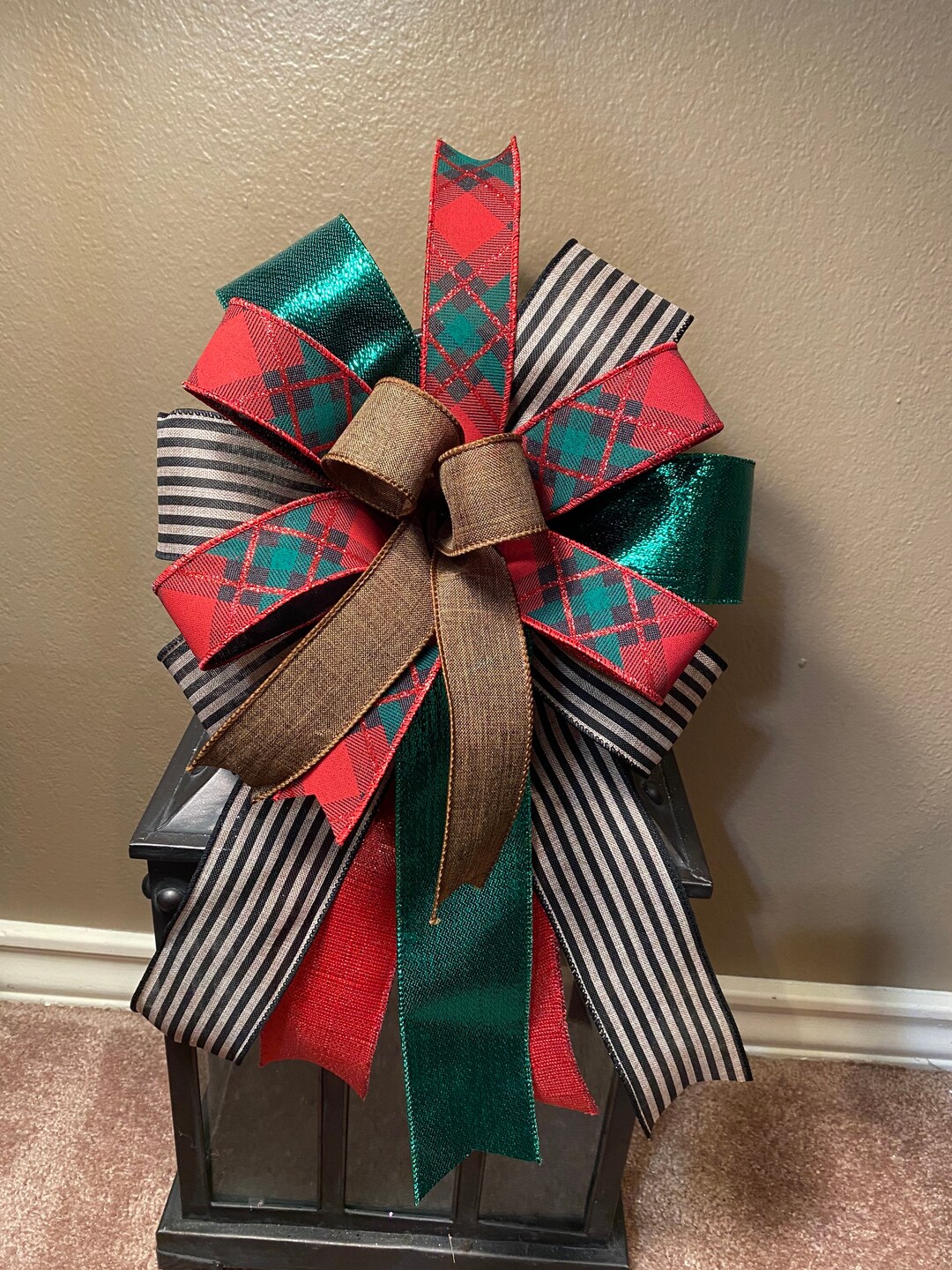 Halloween Bow, Freddy Krueger Bow, Christmas Bow, Red and Black Plaid ...