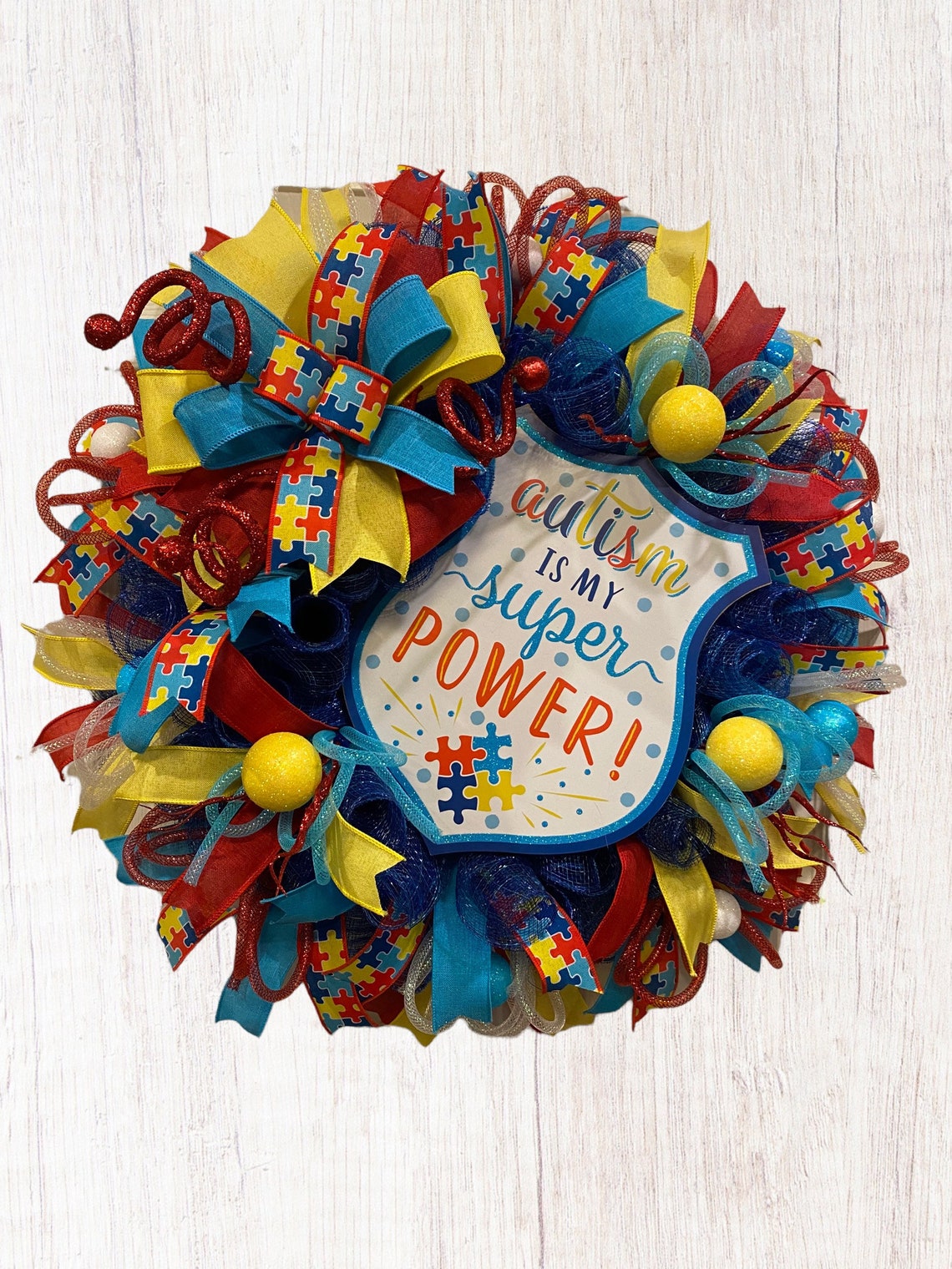 Autism Wreath, Puzzle Wreath, Awareness Wreath, Autism Awareness, Red ...
