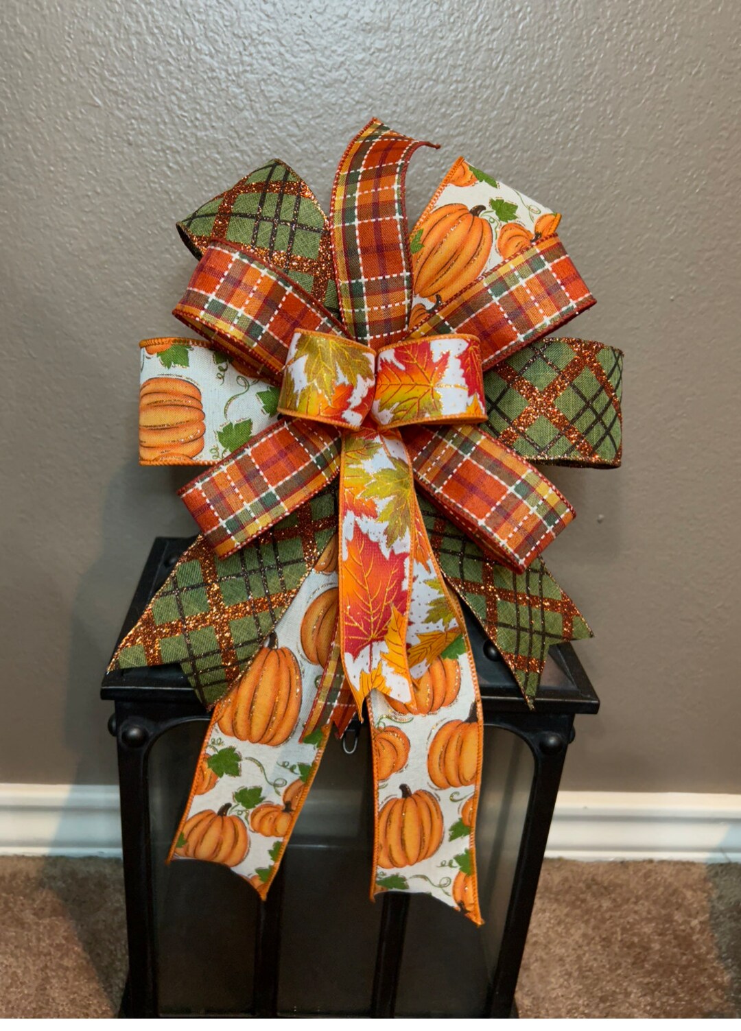 Fall Bow, Thanksgiving Bow, Pumpkin Bow, Fall Wreath Bow, Fall Lantern ...