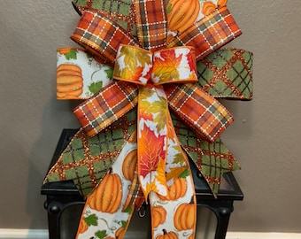 Fall Wreath Bow, Lantern Bow, Fall Door Hanger Bow, Wreath Embellishment, Thanksgiving Decor ...