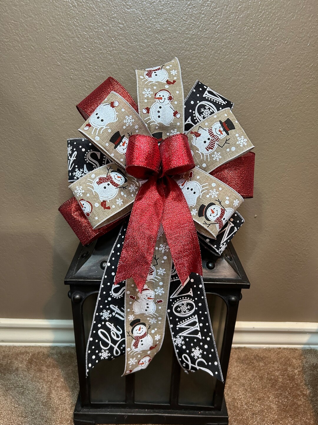 Christmas Bow, Snowman Bow, Let It Snow Bow, Black and Red Christmas ...