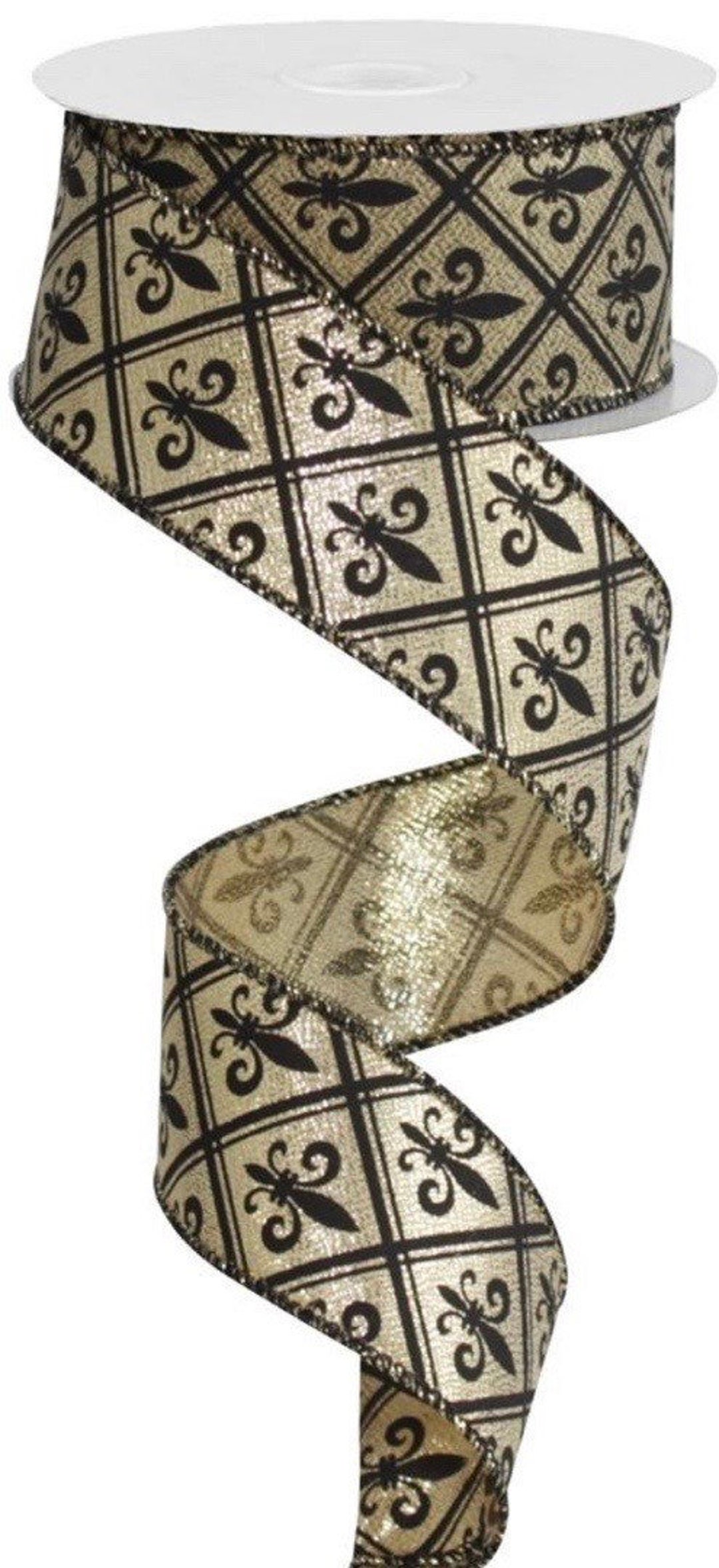 Fleur De Lis Ribbon, Louisiana Ribbon, Gold Ribbon, Black Ribbon, Wired ...