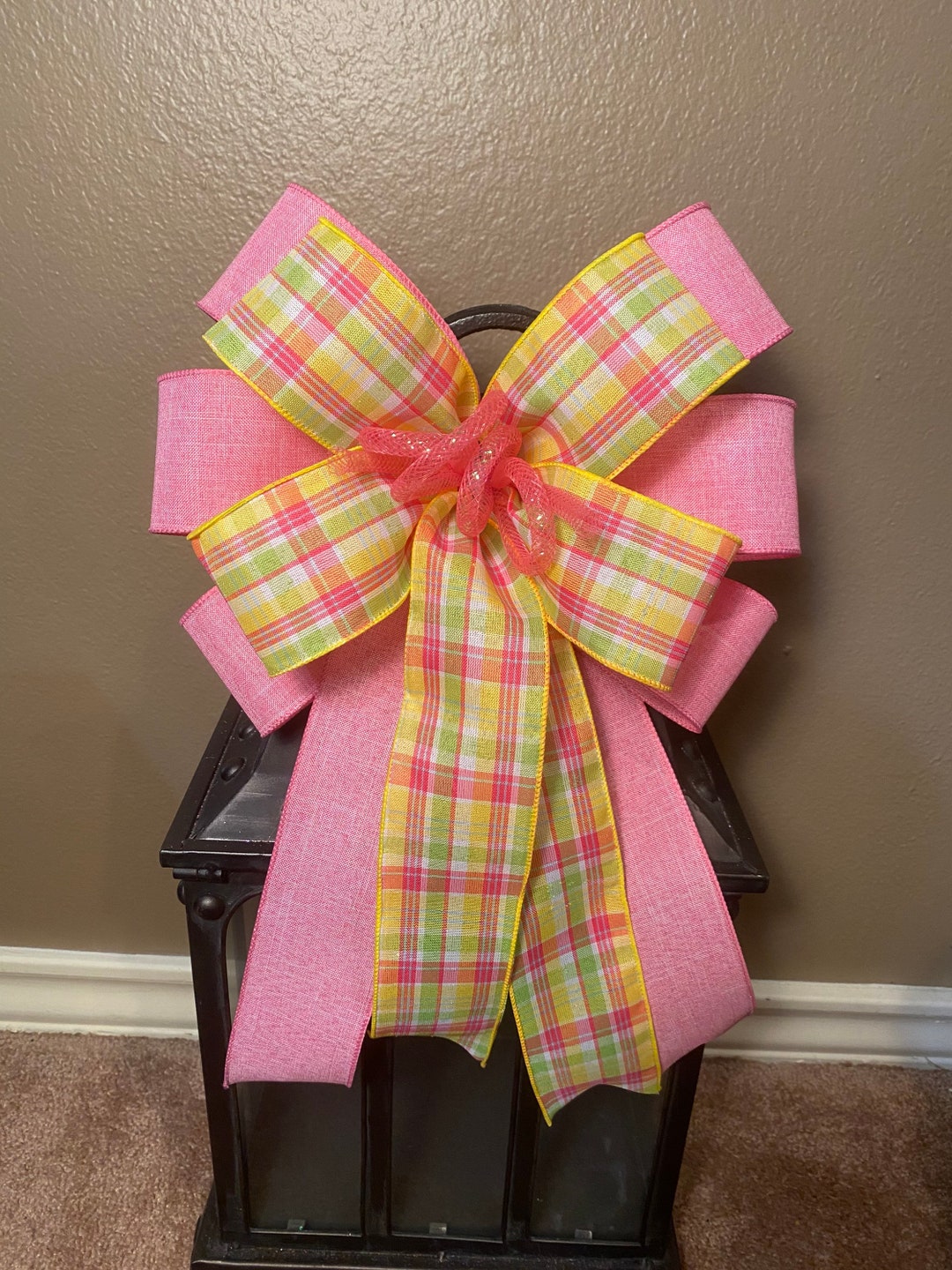 Easter Bow, Spring Bow, Pink Bow, Easter Yellow Bow, Easter Lantern Bow ...