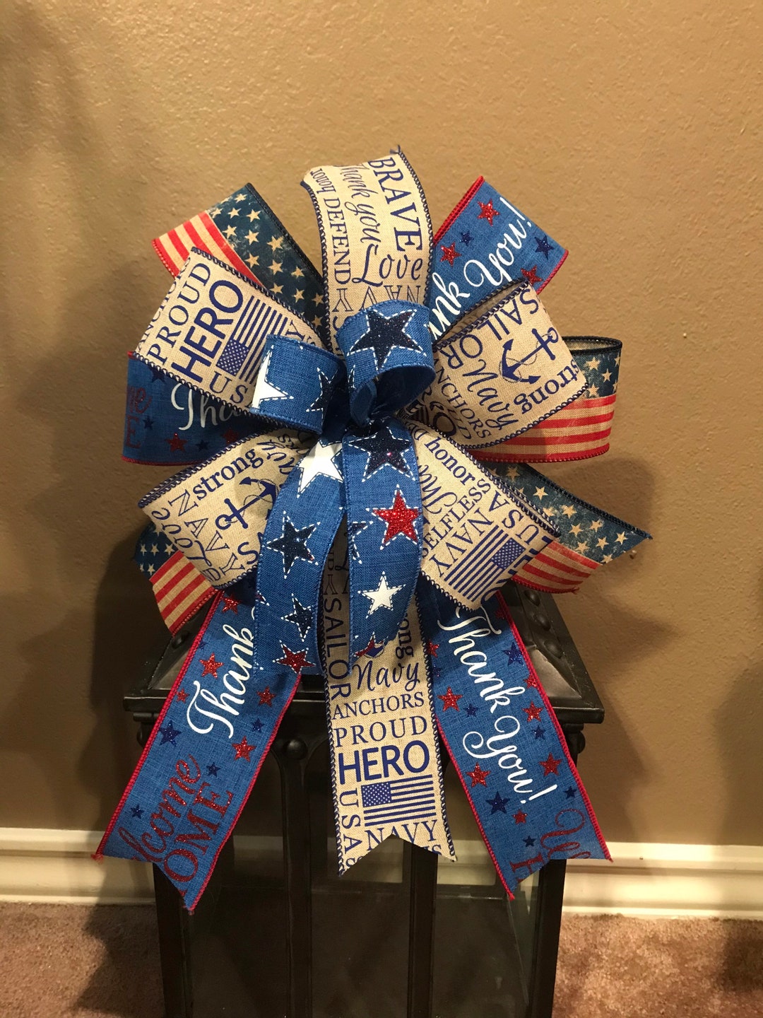 Patriotic Bow, Navy Bow, Military Bow, USA Bow, Welcome Home Bow, Thank ...
