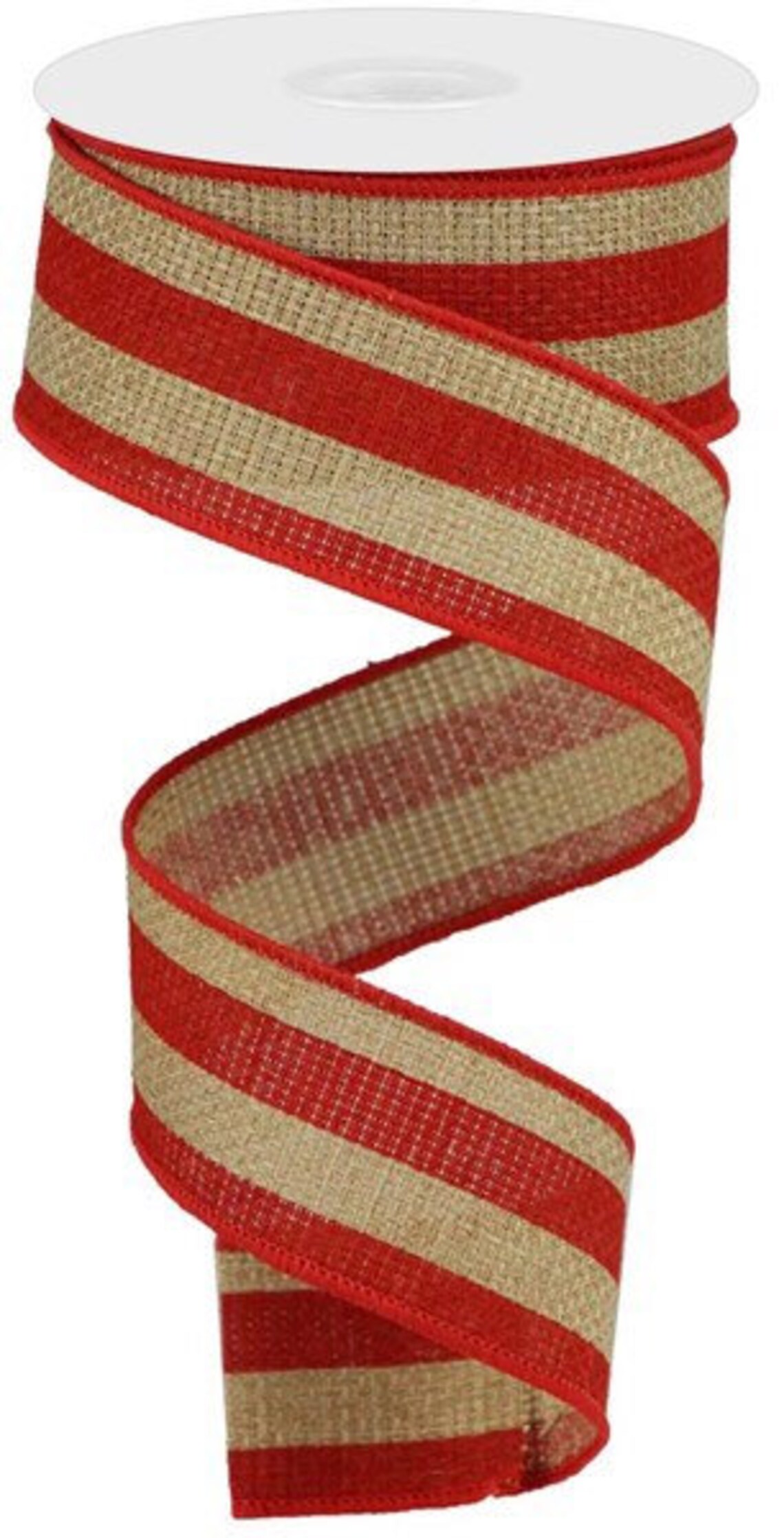 Red Stripe Ribbon Burlap Ribbon Wired Ribbon 2 1/2 - Etsy
