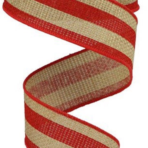 Red Stripe Ribbon Burlap Ribbon Wired Ribbon 2 1/2 - Etsy