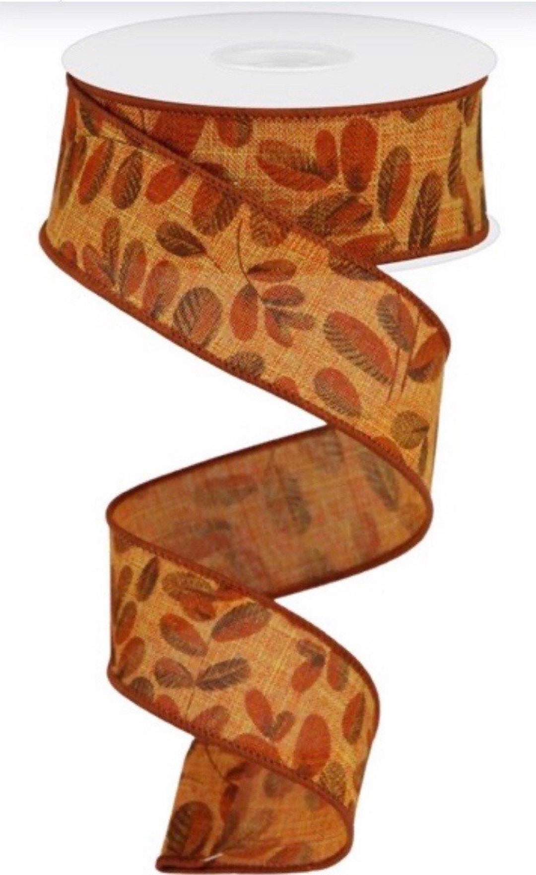 Orange Ribbon, Leaf Ribbon, Bold Leaves Ribbon, Fall Ribbon, Burlap ...