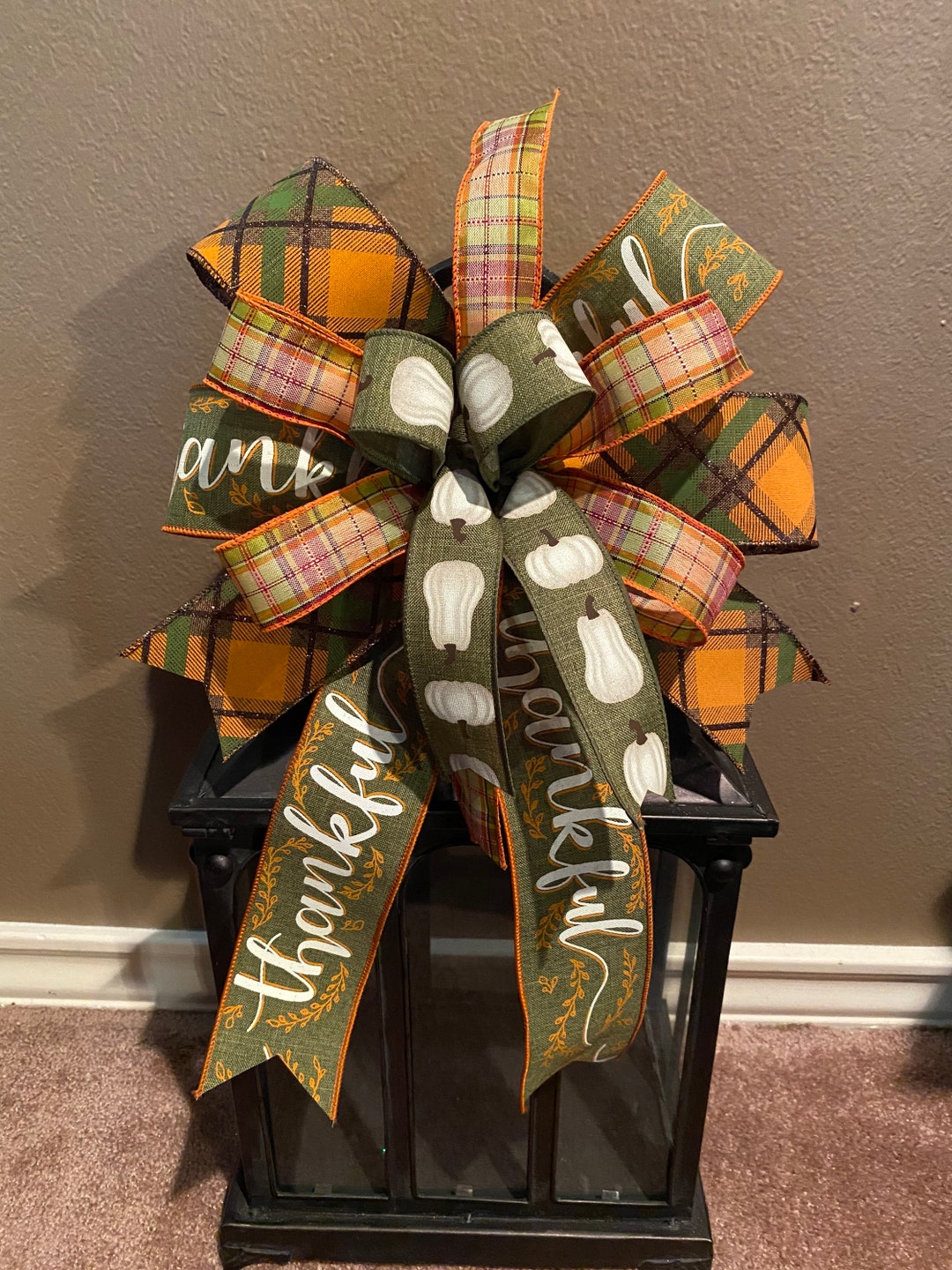 Fall Bow, Thanksgiving Bow, Thankful Bow, Pumpkin Bow, Fall Wreath Bow ...