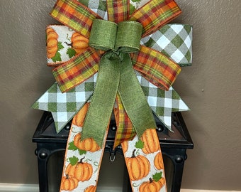 Fall Wreath Bow, Lantern Bow, Fall Door Hanger Bow, Wreath Embellishment, Thanksgiving Decor ...