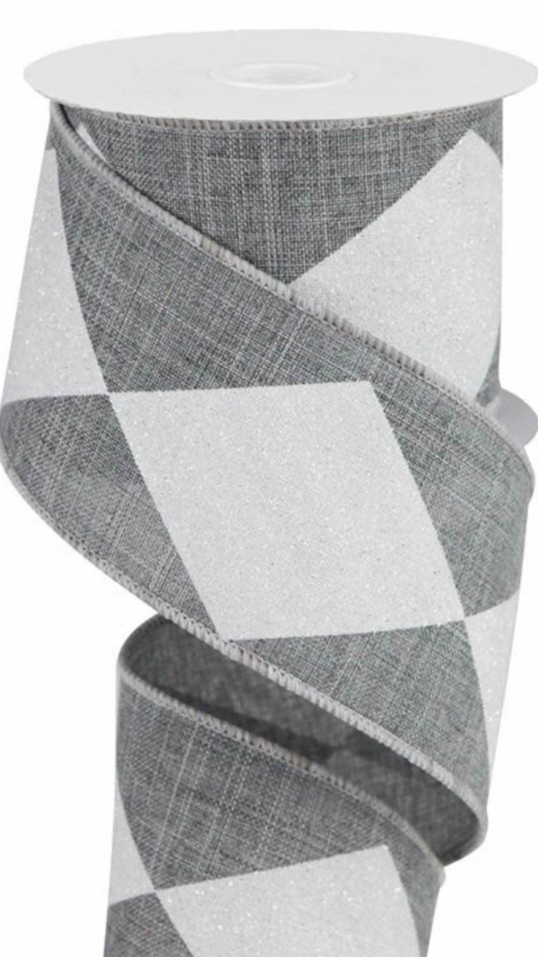 Gray Ribbon, Gray Harlequin Ribbon, Glitter Ribbon, 2.5" Wired Ribbon ...