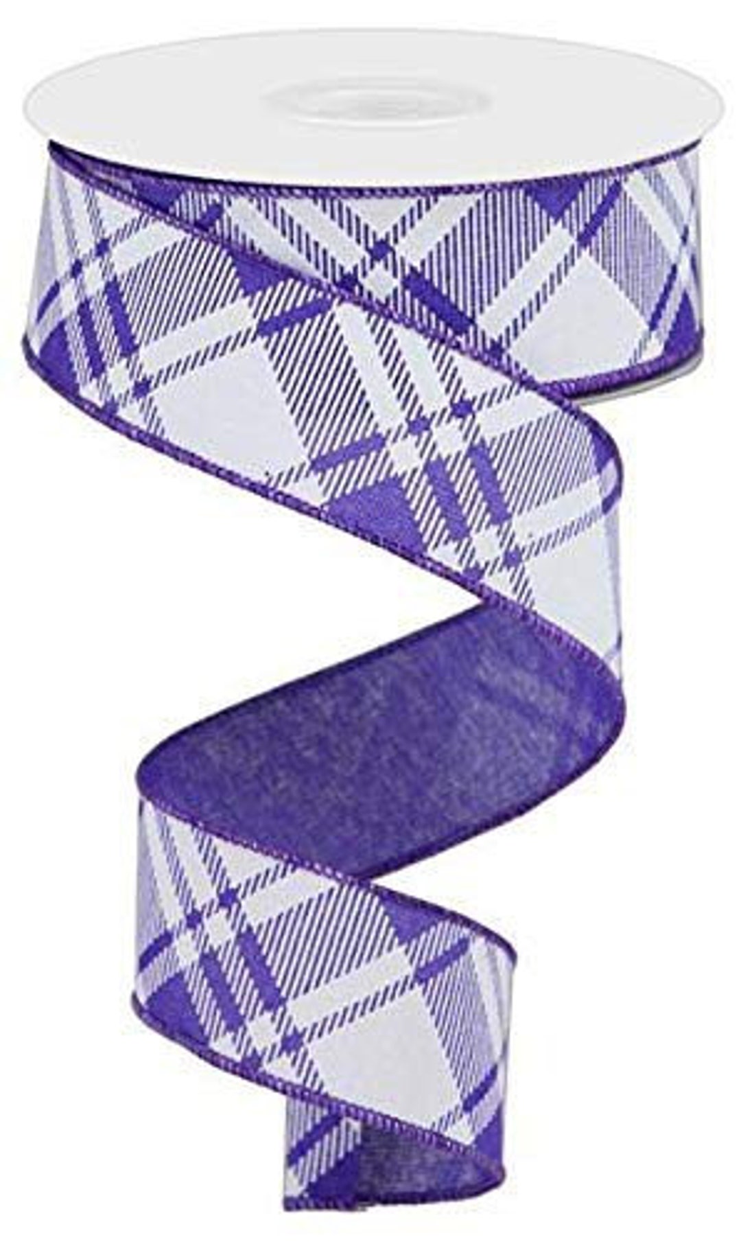 Purple Ribbon, Purple Plaid Ribbon, Purple and White Plaid Ribbon, 1.5 ...