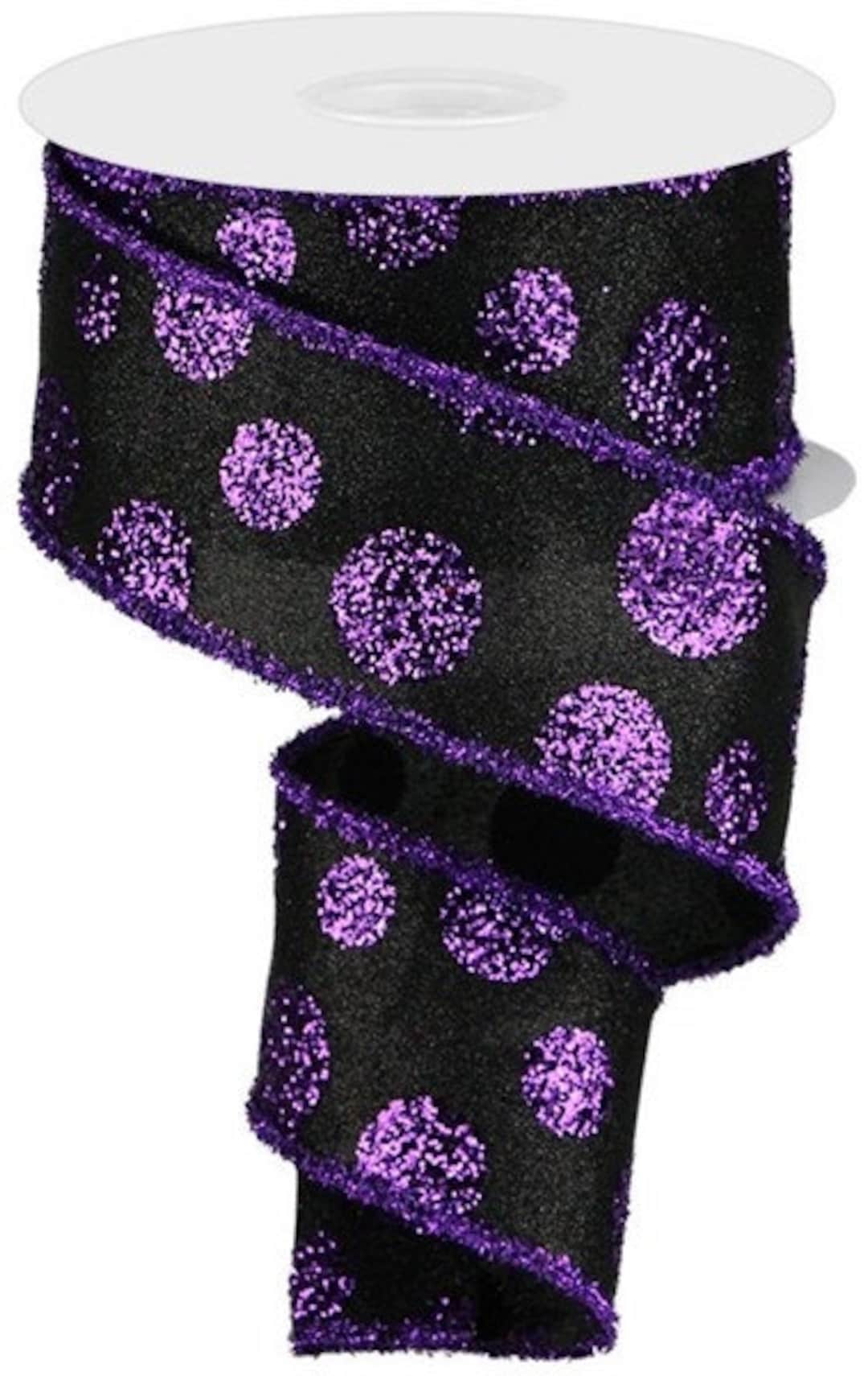 Halloween Ribbon, Black and Purple Glitter Ribbon, Polka Dot Ribbon ...