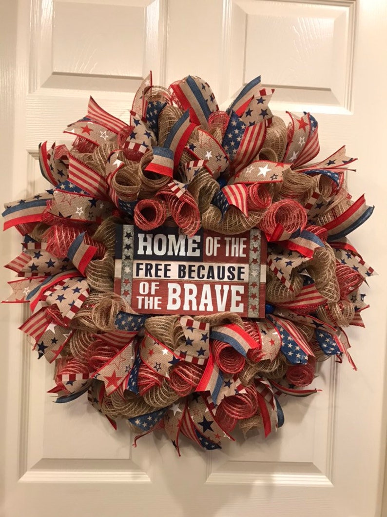 Patriotic Wreath Home of the Free Because of the Brave Door - Etsy