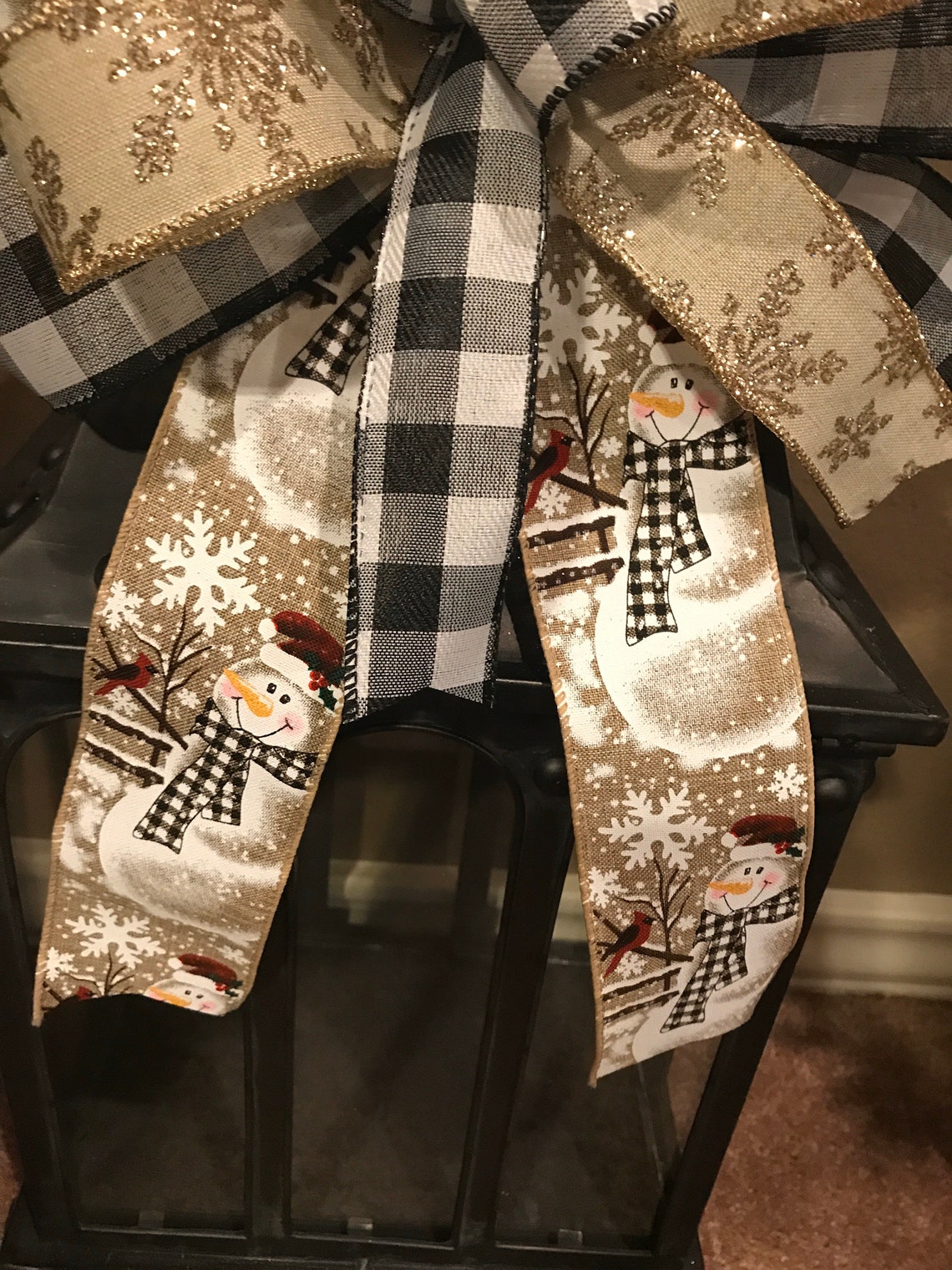 Christmas Bow Snowman Bow Burlap Bow Christmas Wreath Bow - Etsy