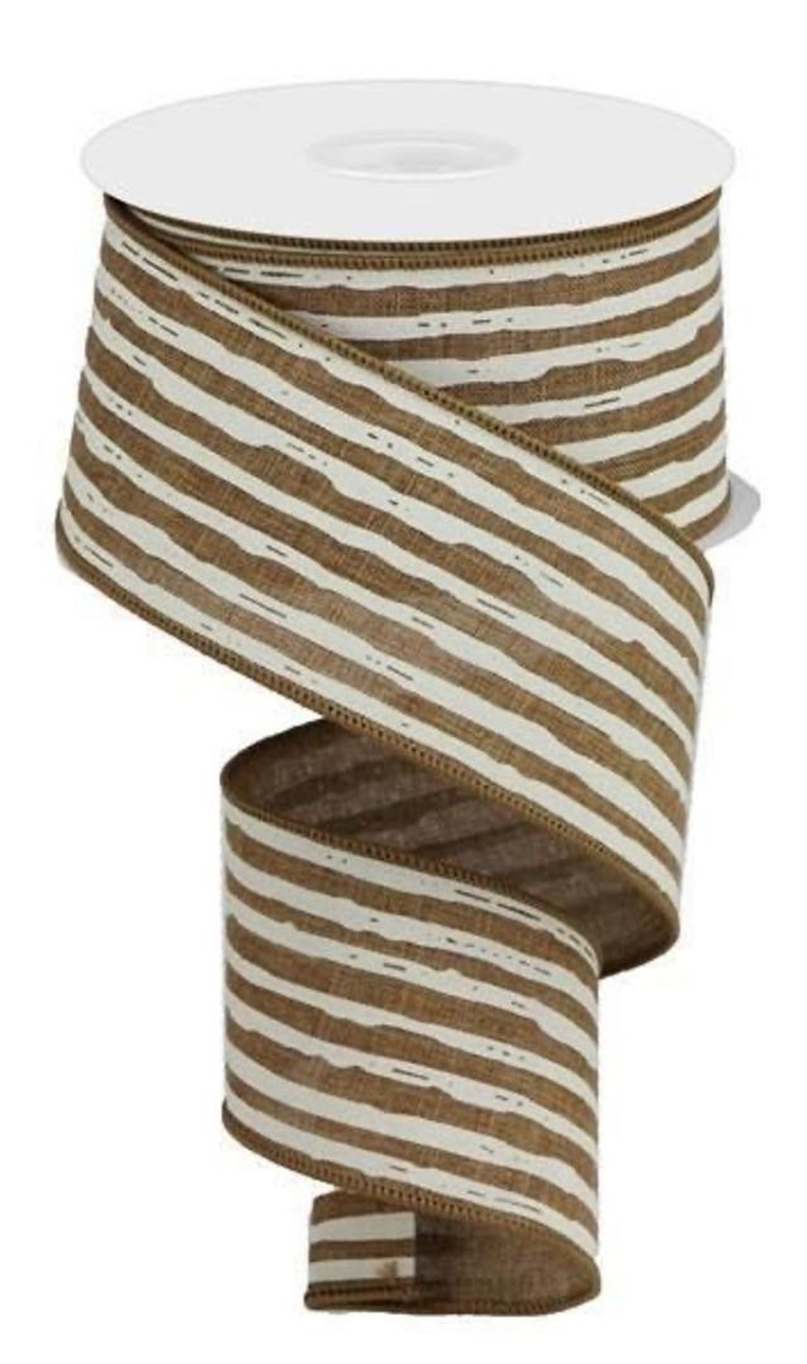 Brown Stripe Ribbon Brown Ribbon Royal Burlap Ribbon Wired - Etsy