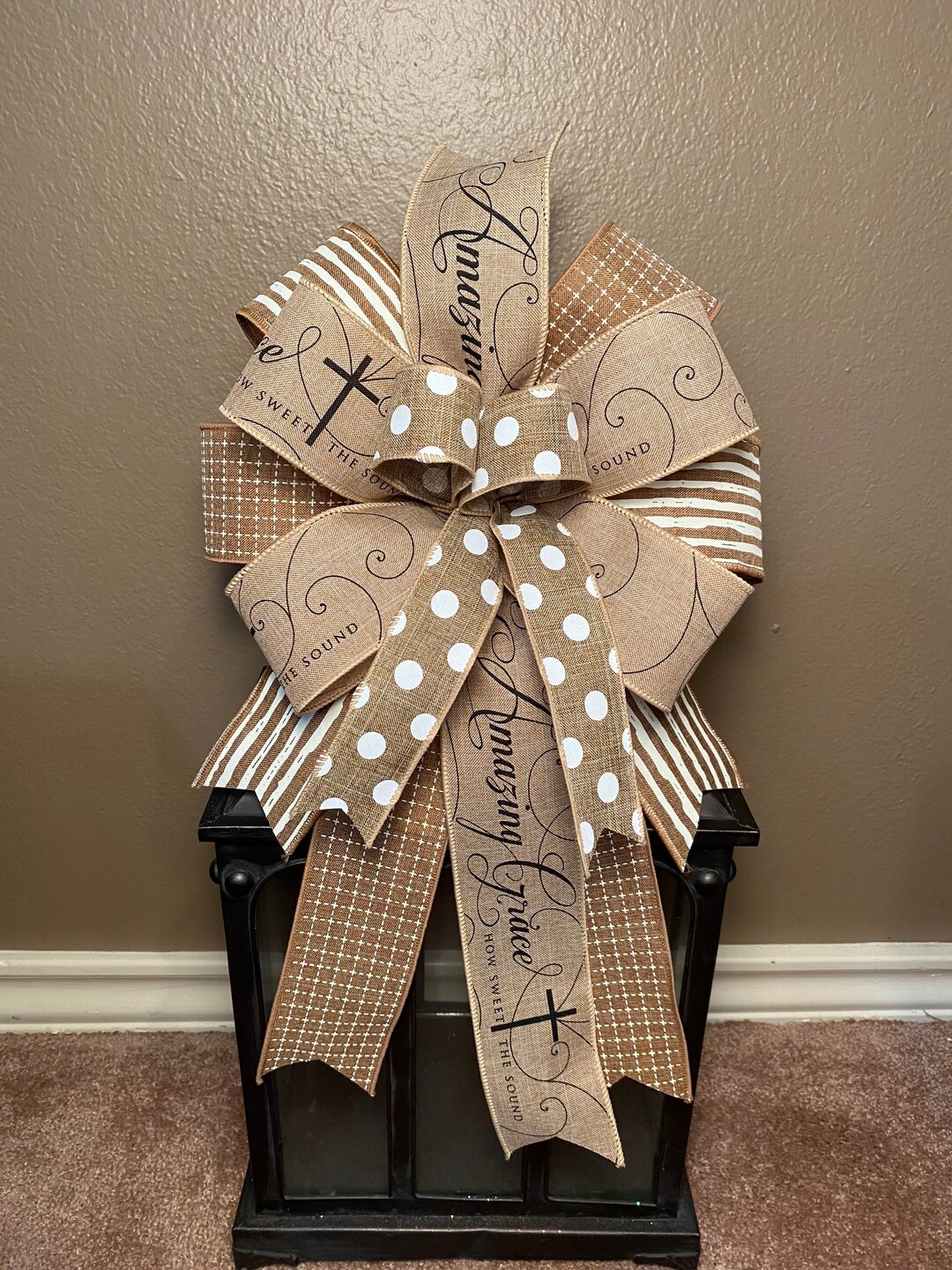 Religious Bow, Amazing Grace Bow, Burlap Bow, Polka Dot Bow, Stripe Bow ...