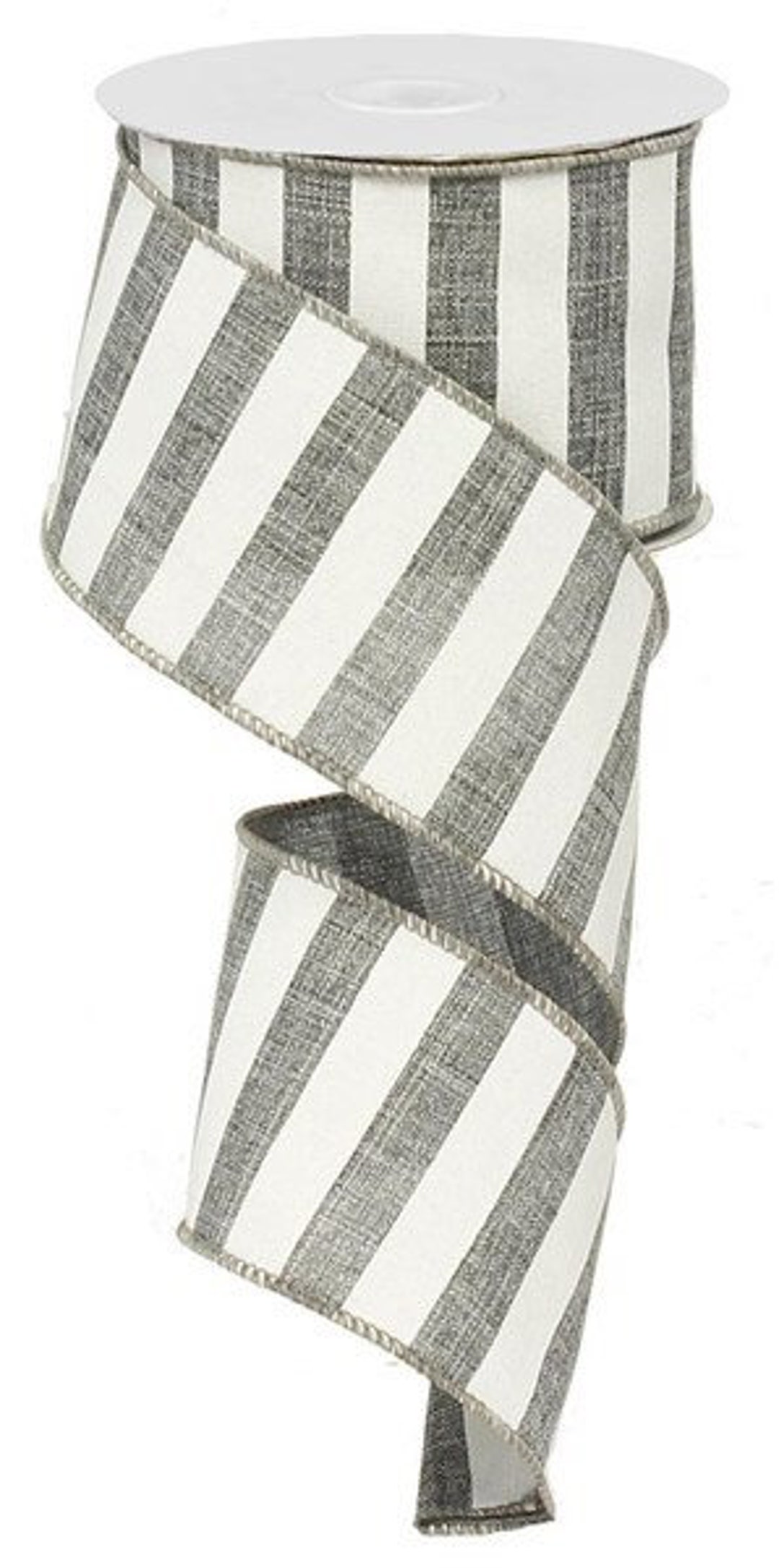 Gray Ribbon, Gray Stripe Ribbon, White Stripe Ribbon, Burlap Ribbon, 2. ...