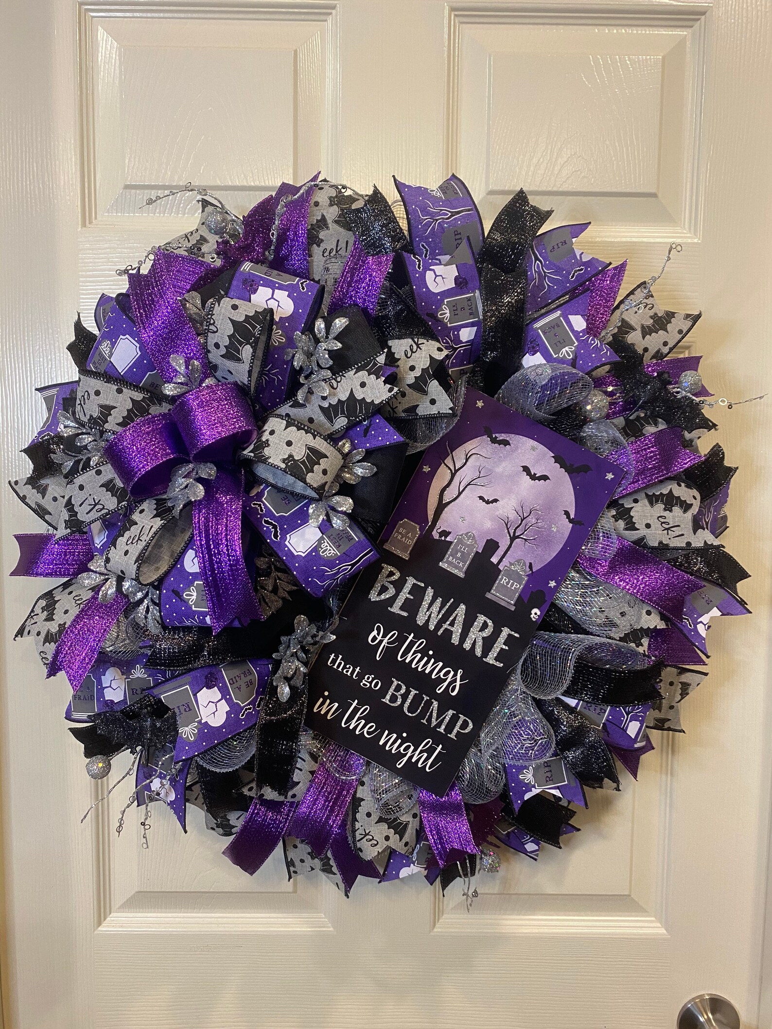 Halloween Wreath Graveyard Wreath Bats Wreath Purple - Etsy