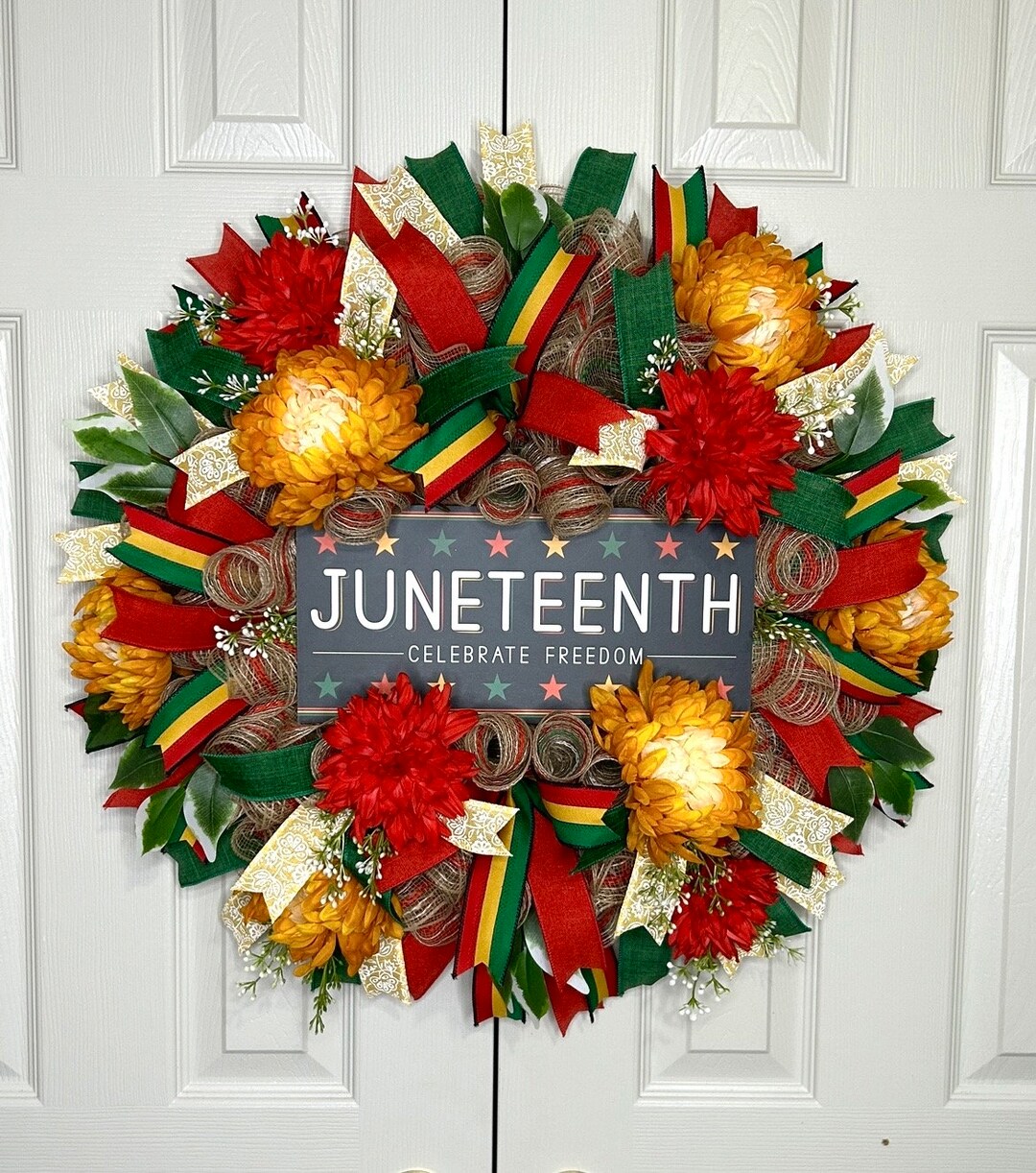 Juneteenth Wreath, Celebrate Freedom Wreath, Door Wreath, Patriotic ...